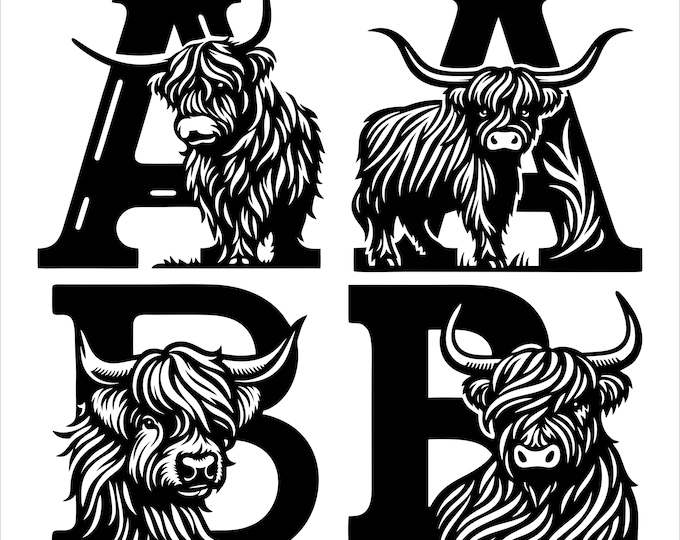 Highland Cow Svg Monogram Letters for Laser Cutting - Etsy