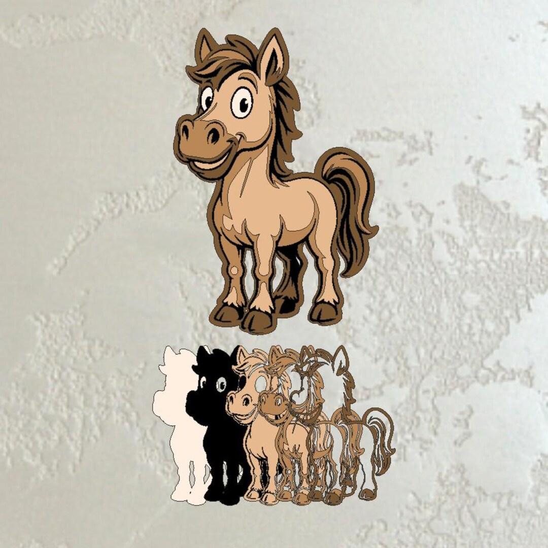 Geschichtetes Cartoon Pferd 3D svg pdf cdr dxf Datei für das ...