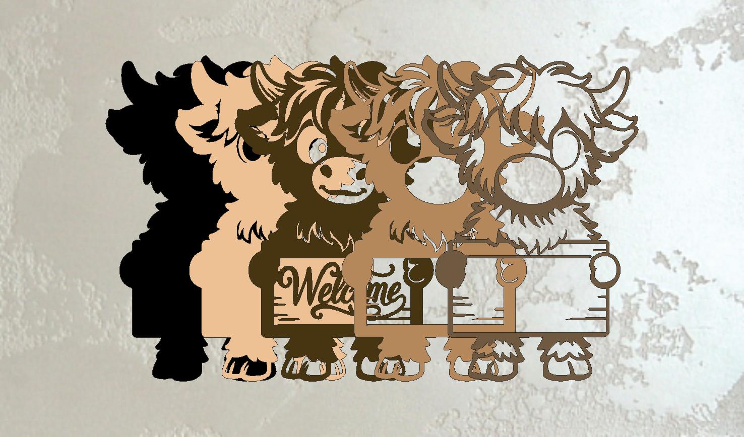 Layered Highland Cow Welcome Sign 3D Svg Pdf Cdr Dxf File for Laser ...