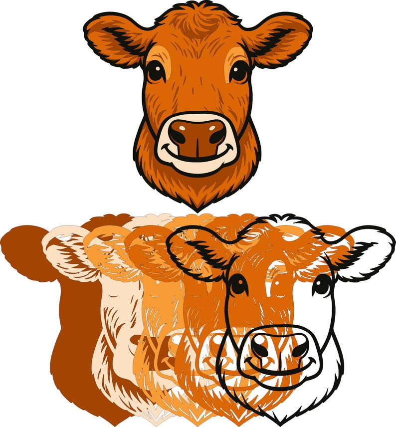 Multilayer Cow Svg, Layered Farm Animal, Cow Head & Body, Laser Cut ...
