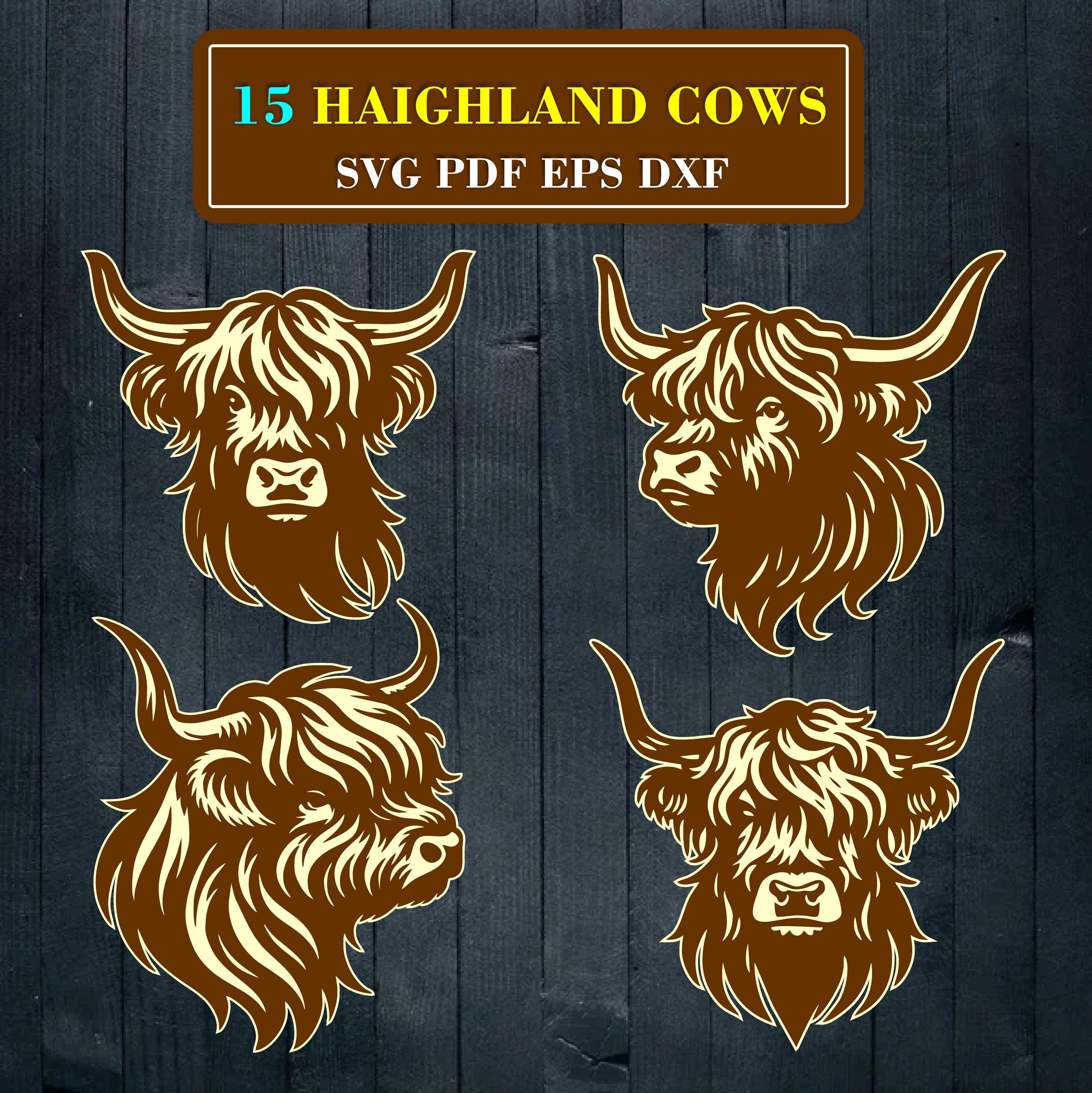 Highland Cow Svg Bundle 15 Vector Designs in Eps, Svg, Pdf, Dxf for ...