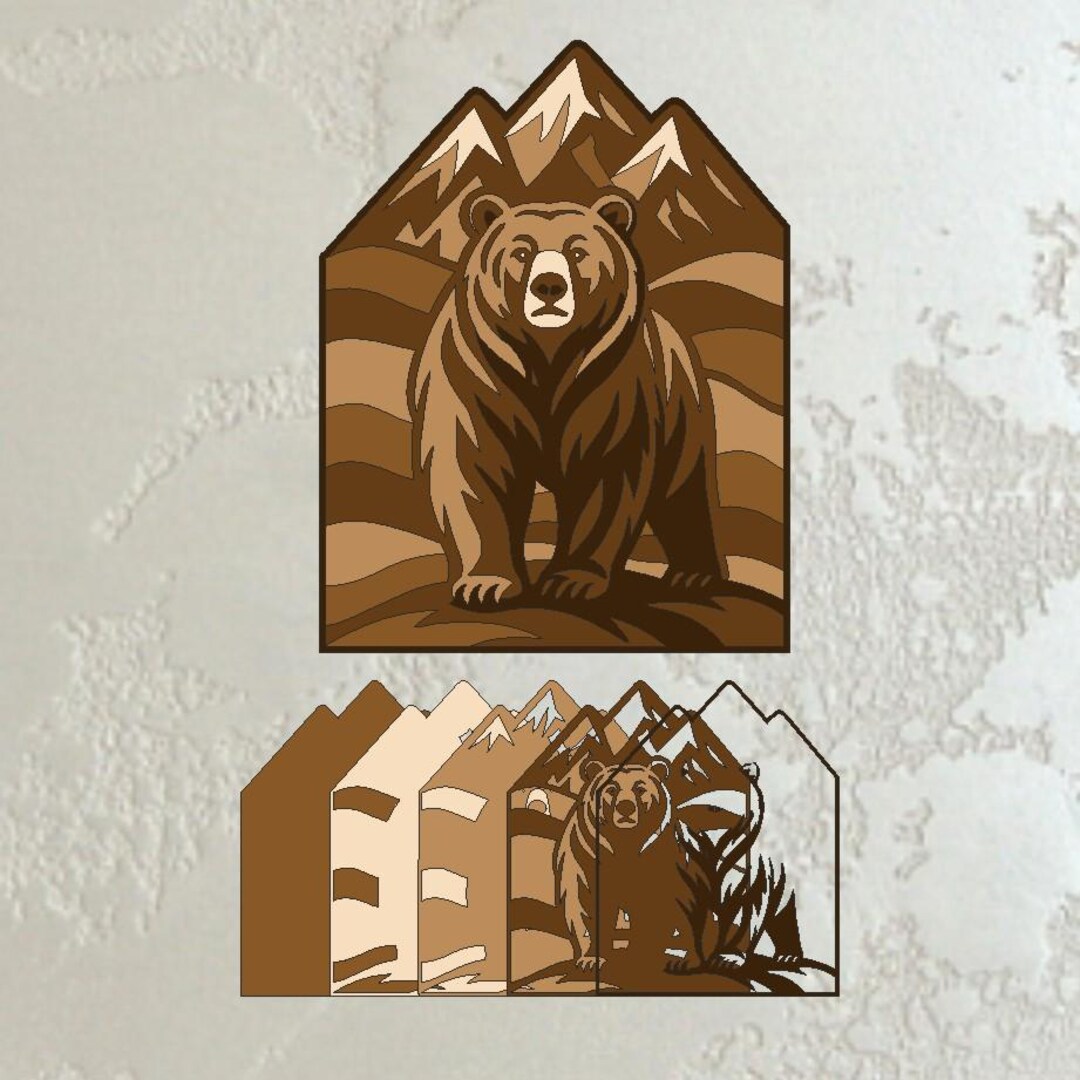 Layered Bear Mountain 3D Svg Pdf Cdr Dxf File for Laser Cutting ...