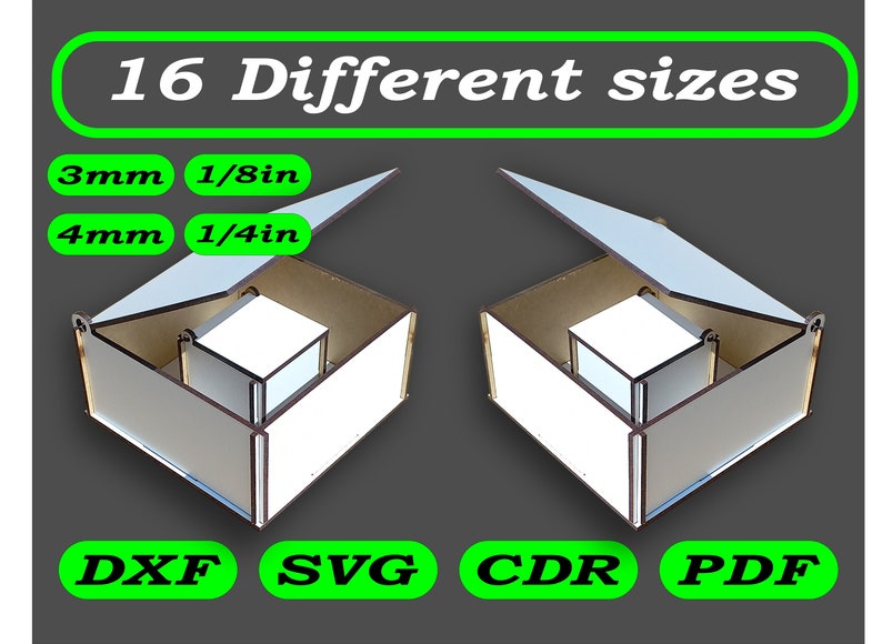 16 Box Laser Cut Box With Flip up Lid Svg Dxf Pdf Cdr Storage Box ...