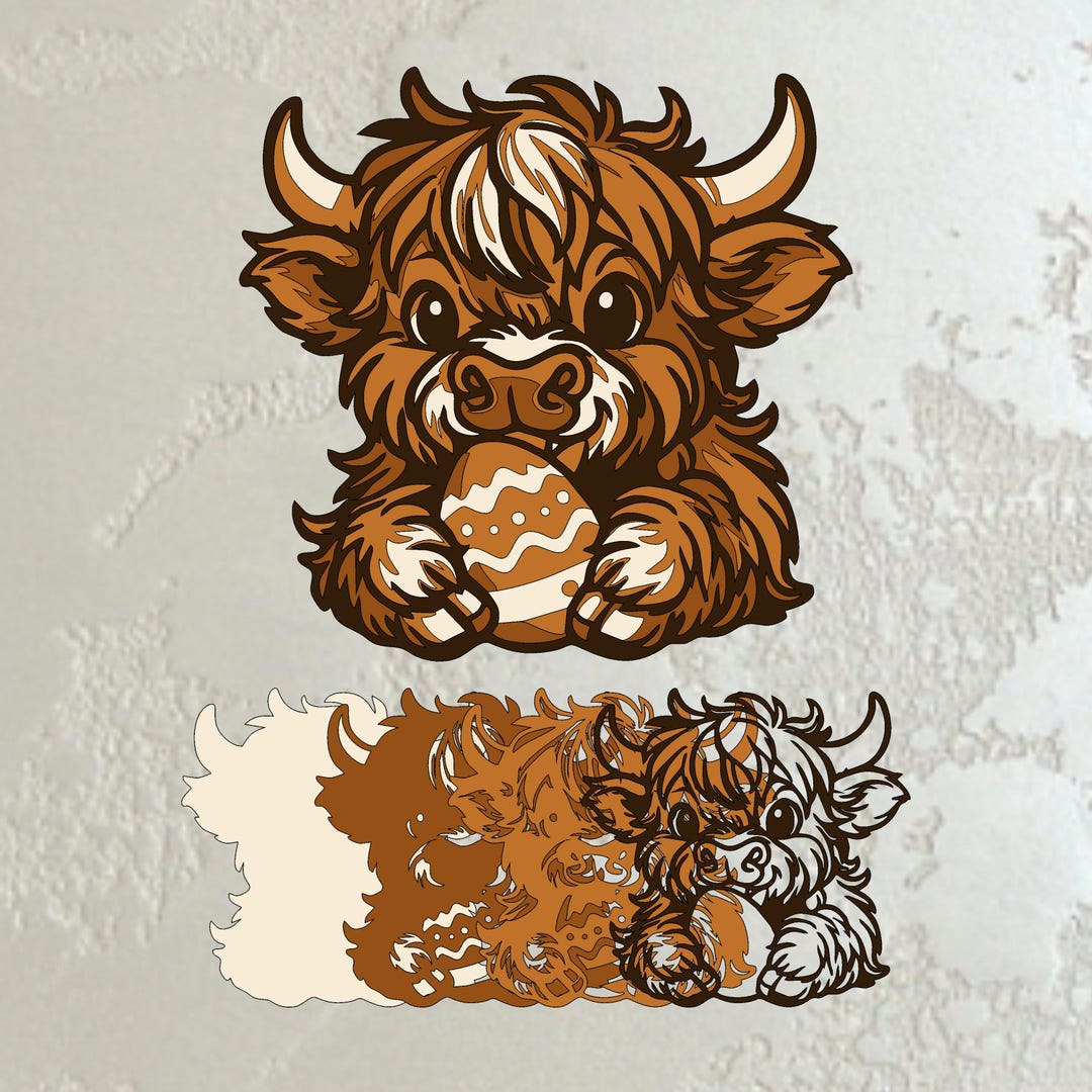 Highland Cow Multilayer SVG, Cute Baby Cow, Farm Animal Layered Design ...