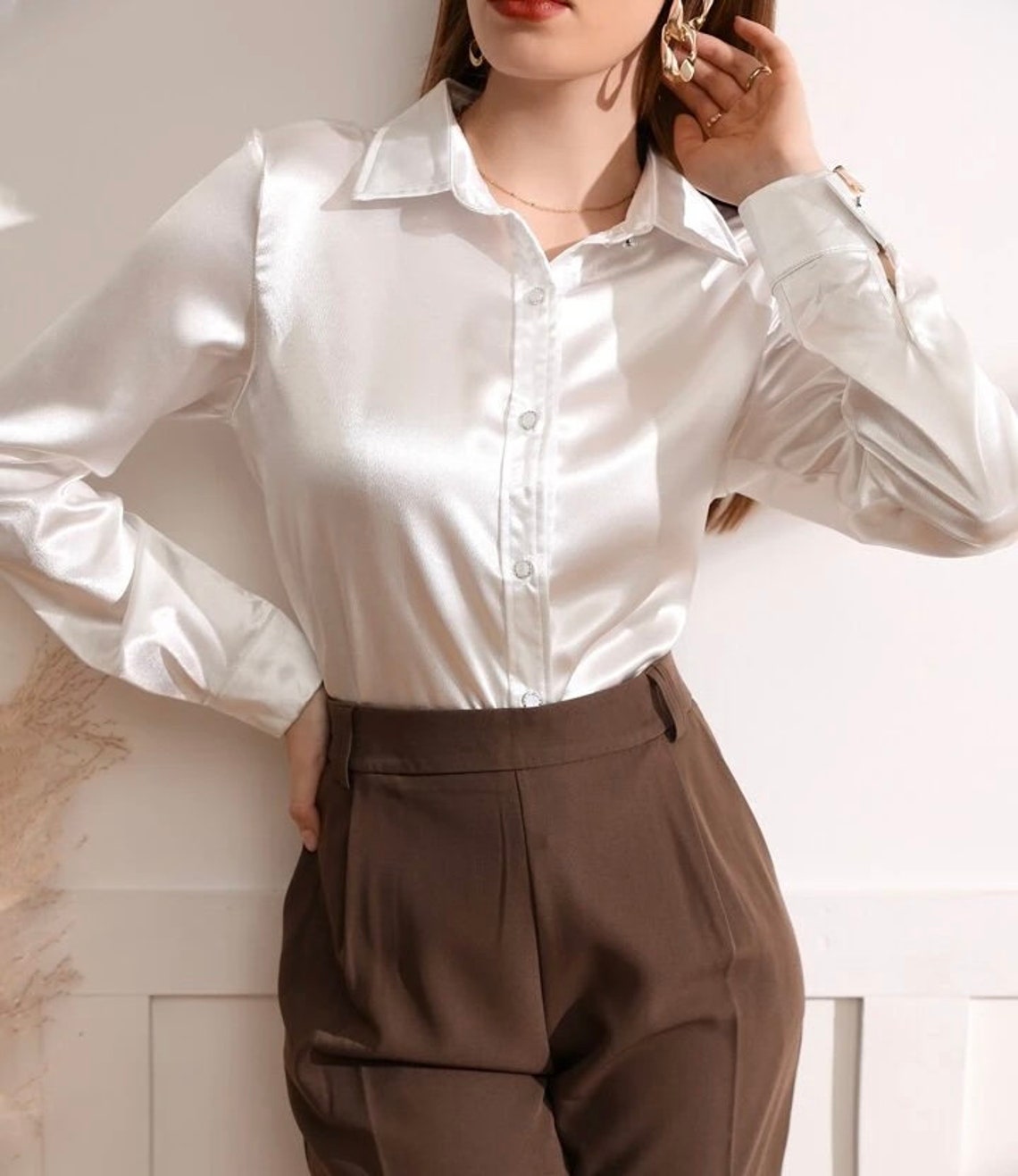 Gift for Her,silk Blouse,long Sleeve Top,silk Shirt,blouse for Women,plus Size Blouse,button ...