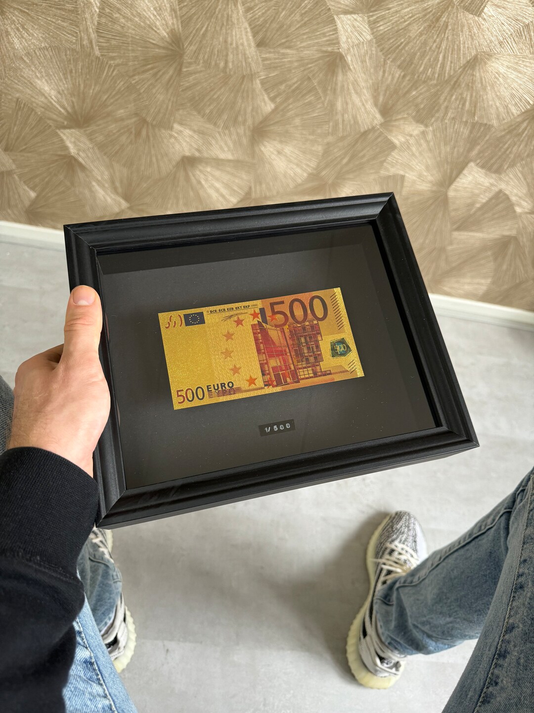 500 Euro Money Frame Gold | Money Art | Home Decor | Office Art | Wall ...