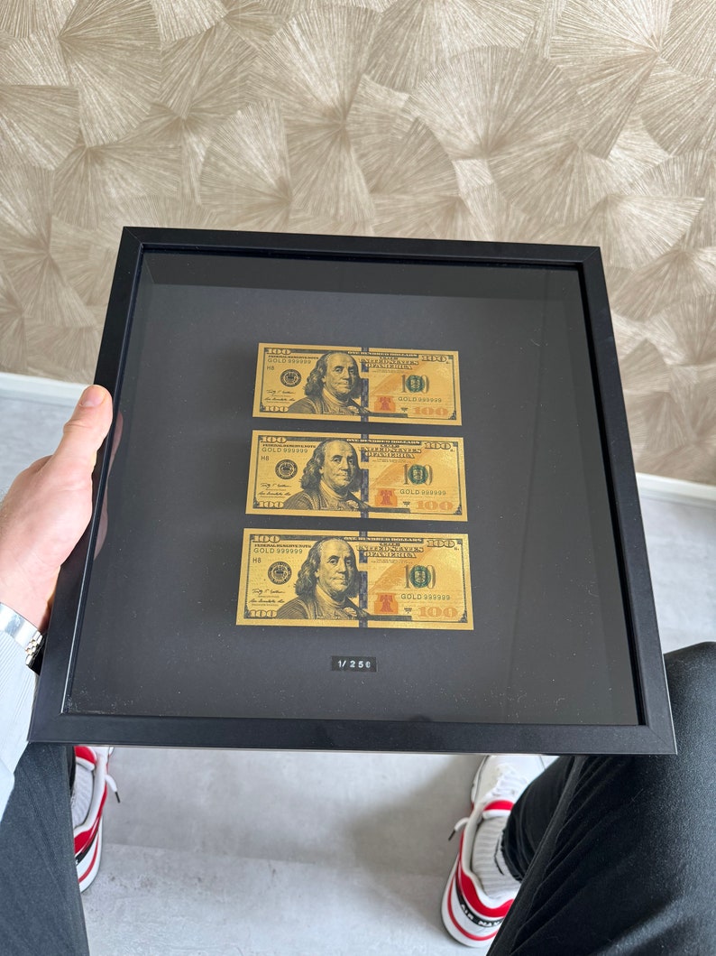Gold Plated Triple 100 Dollar Bill Frame Money Art Home Decor Office ...