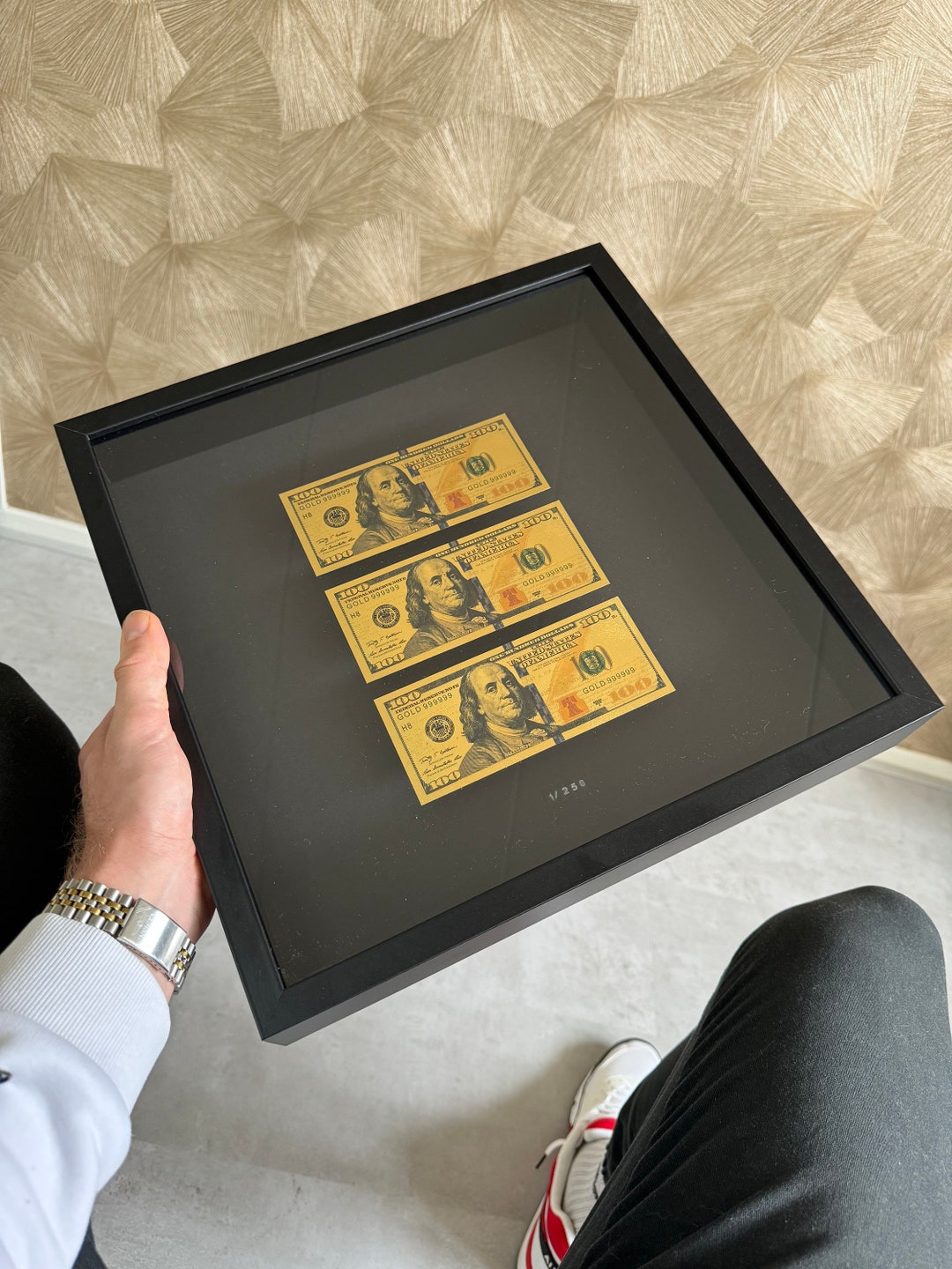 3x 100 Dollar Money Frame Gold | Money Art | Home Decor | Office Art ...