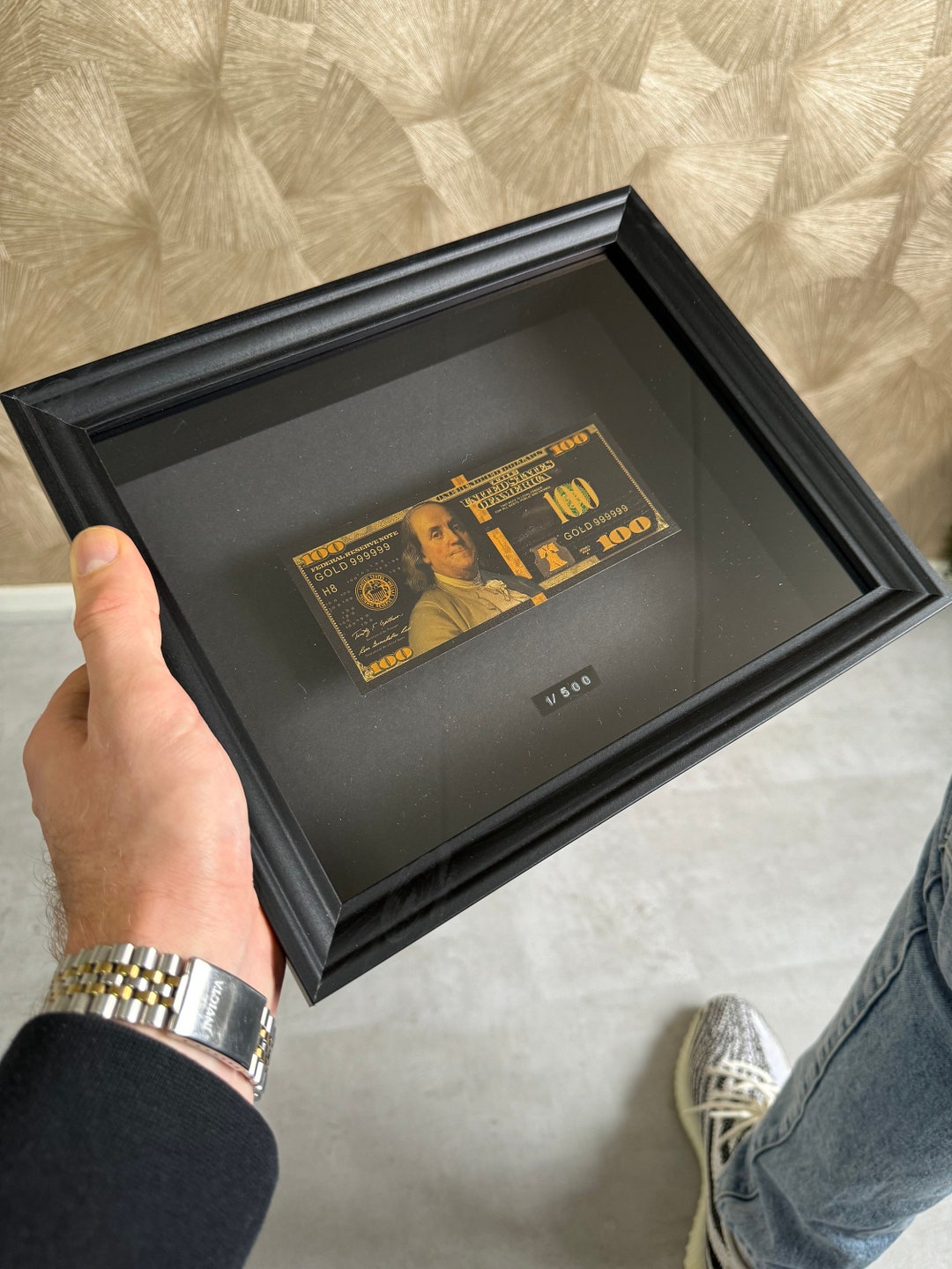 100 Dollar Money Frame Gold/black | Money Art | Home Decor | Office Art ...