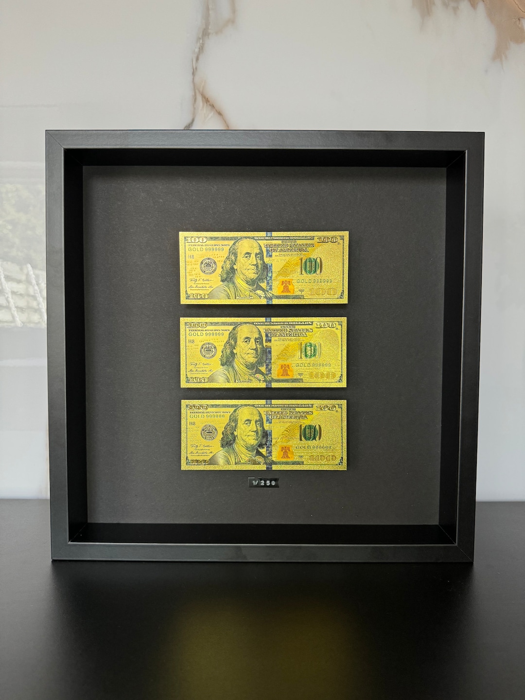 Gold Plated Triple 100 Dollar Bill Frame Money Art Home Decor Office ...