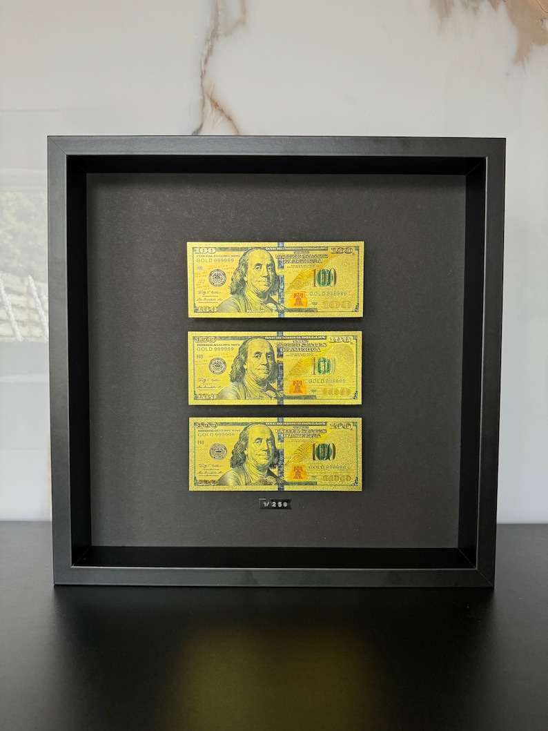 Gold Plated Triple 100 Dollar Bill Frame Money Art Home Decor Office ...