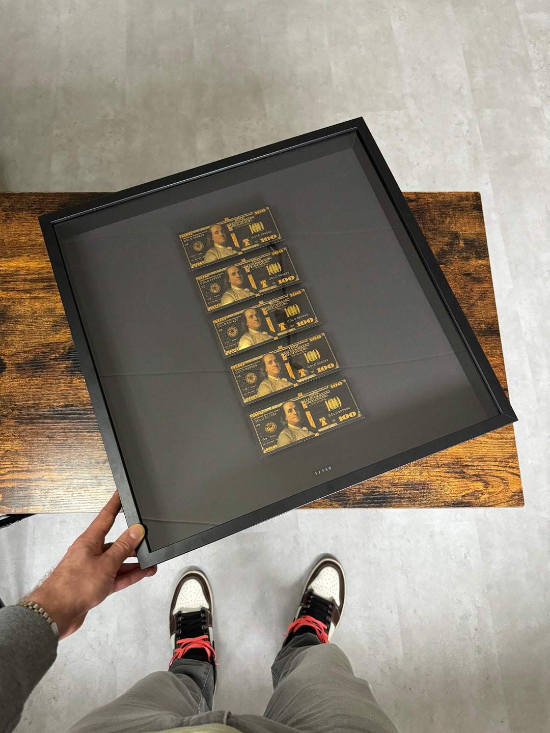 5x 100 Dollar Money Frame Gold Black | Money Art | Home Decor | Office ...