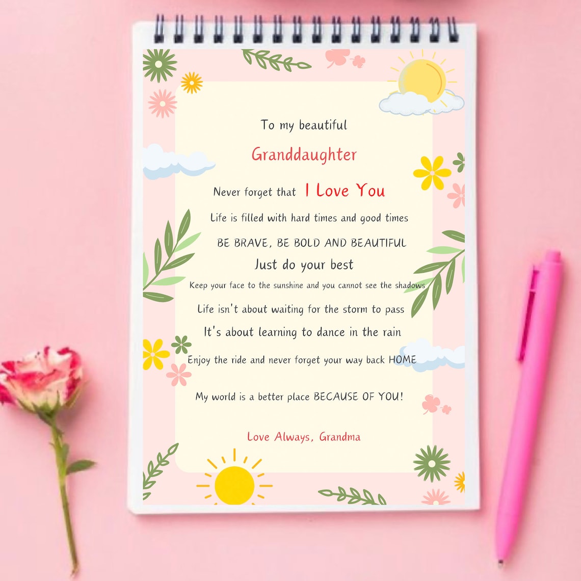Granddaughter Poem Birthday Card - to My Granddaughter Card Print ...