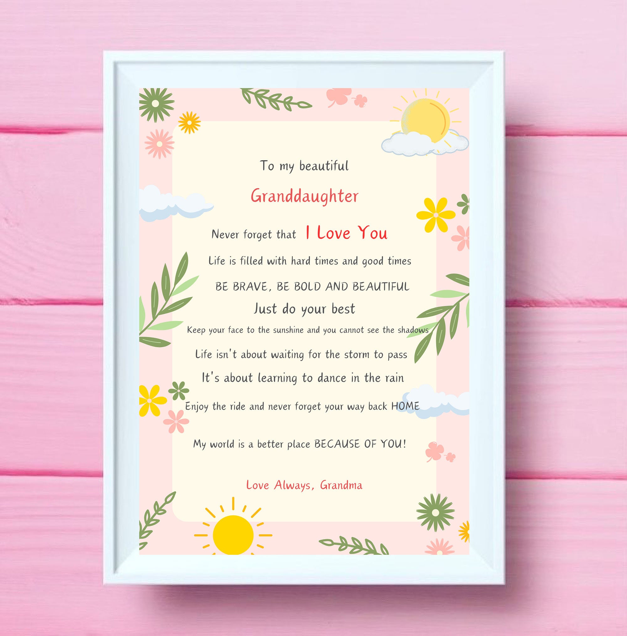 Granddaughter Poem Birthday Card - to My Granddaughter Card Print ...