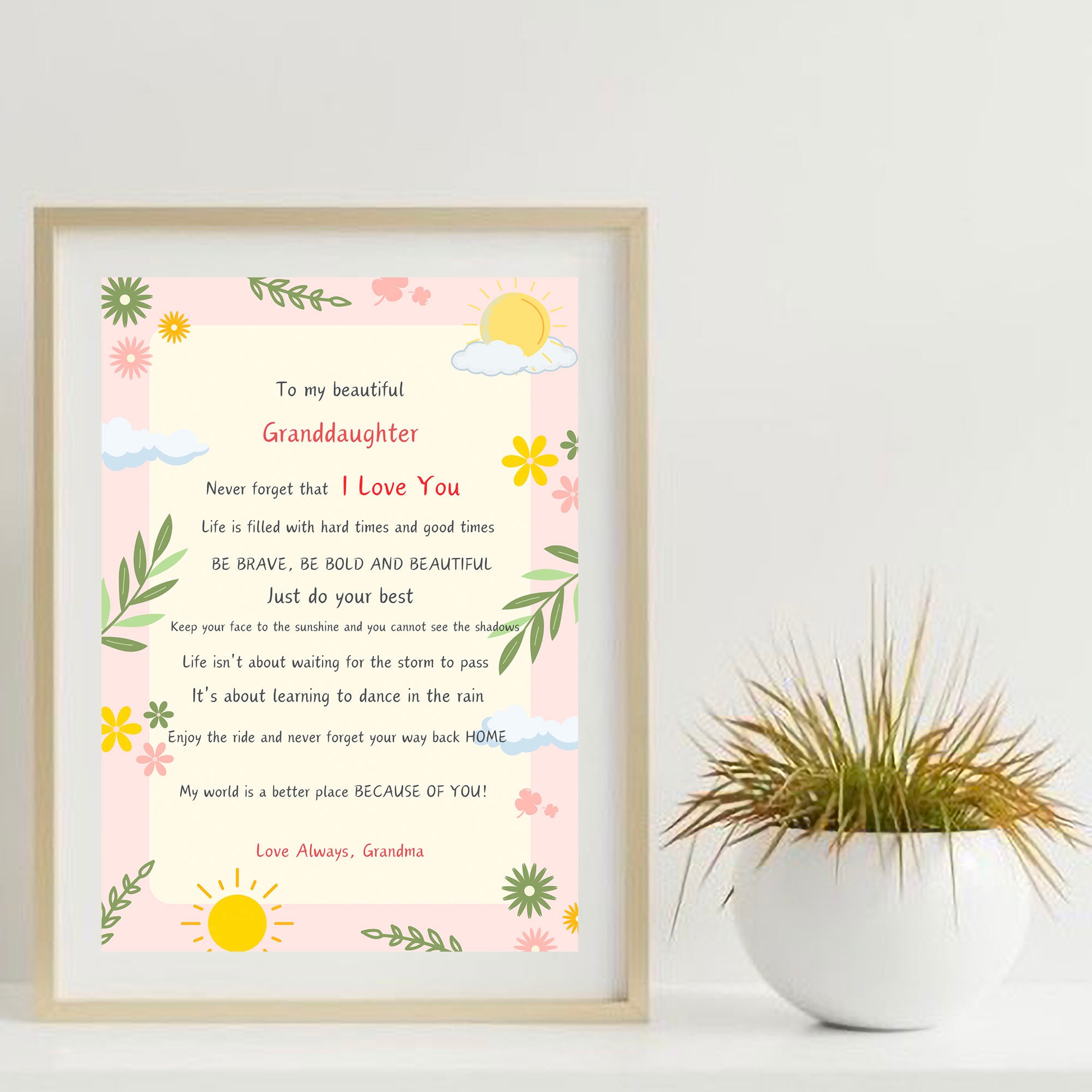 Granddaughter Poem Birthday Card - to My Granddaughter Card Print ...
