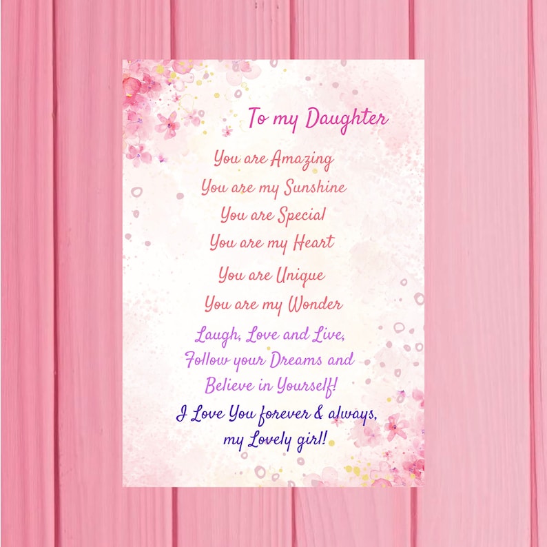 Special Poem Print for Daughter - to My Daughter I Love You - to My ...
