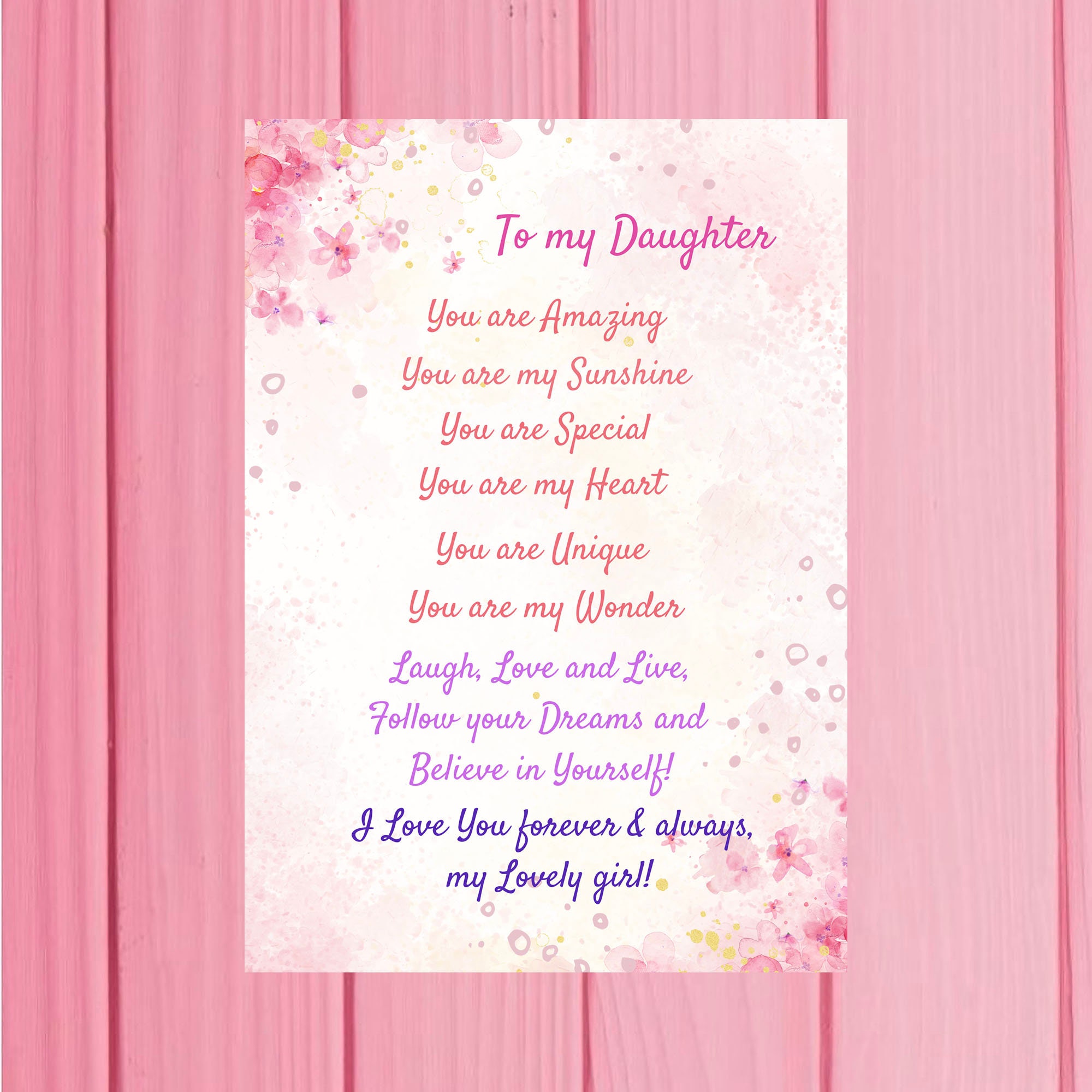 Special Poem Print for Daughter - to My Daughter I Love You - to My ...