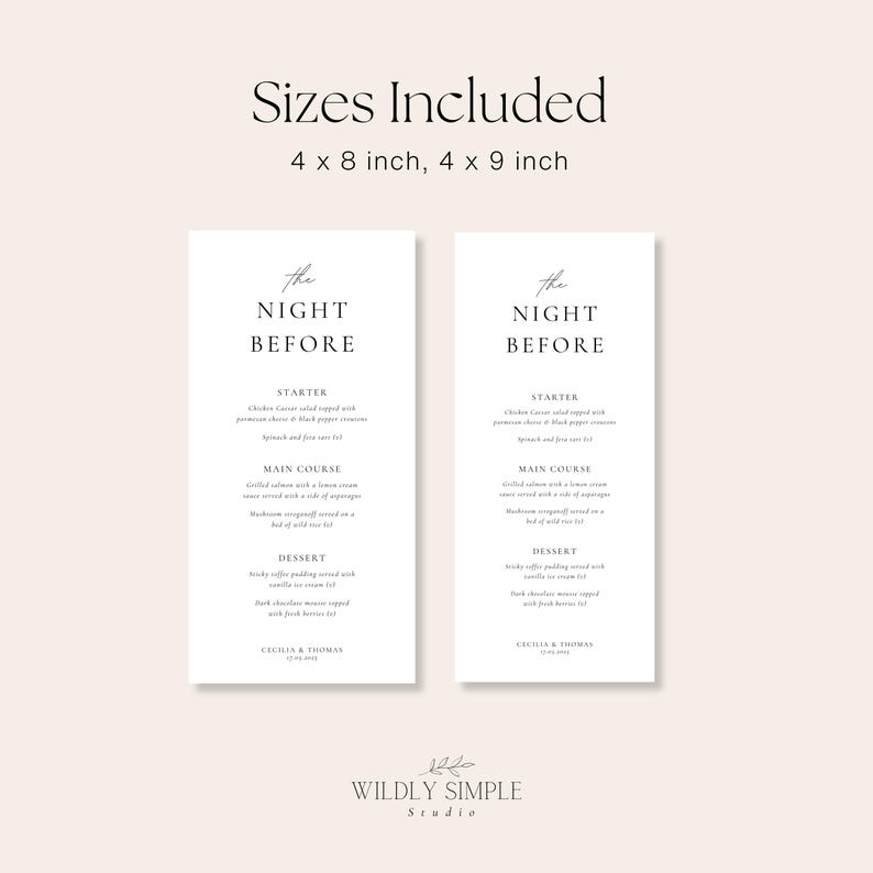 Rehearsal Dinner Menu Template, the Night Before Setting Card, Elegant ...