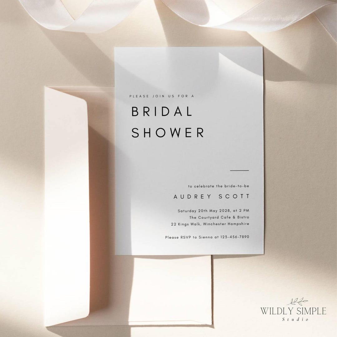 Simple Bridal Shower Invitation Template, Minimal Bachelorette Party ...
