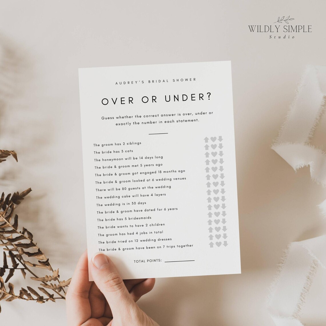Over or Under Wedding Game, Fun Bridal Shower Activity, Printable ...
