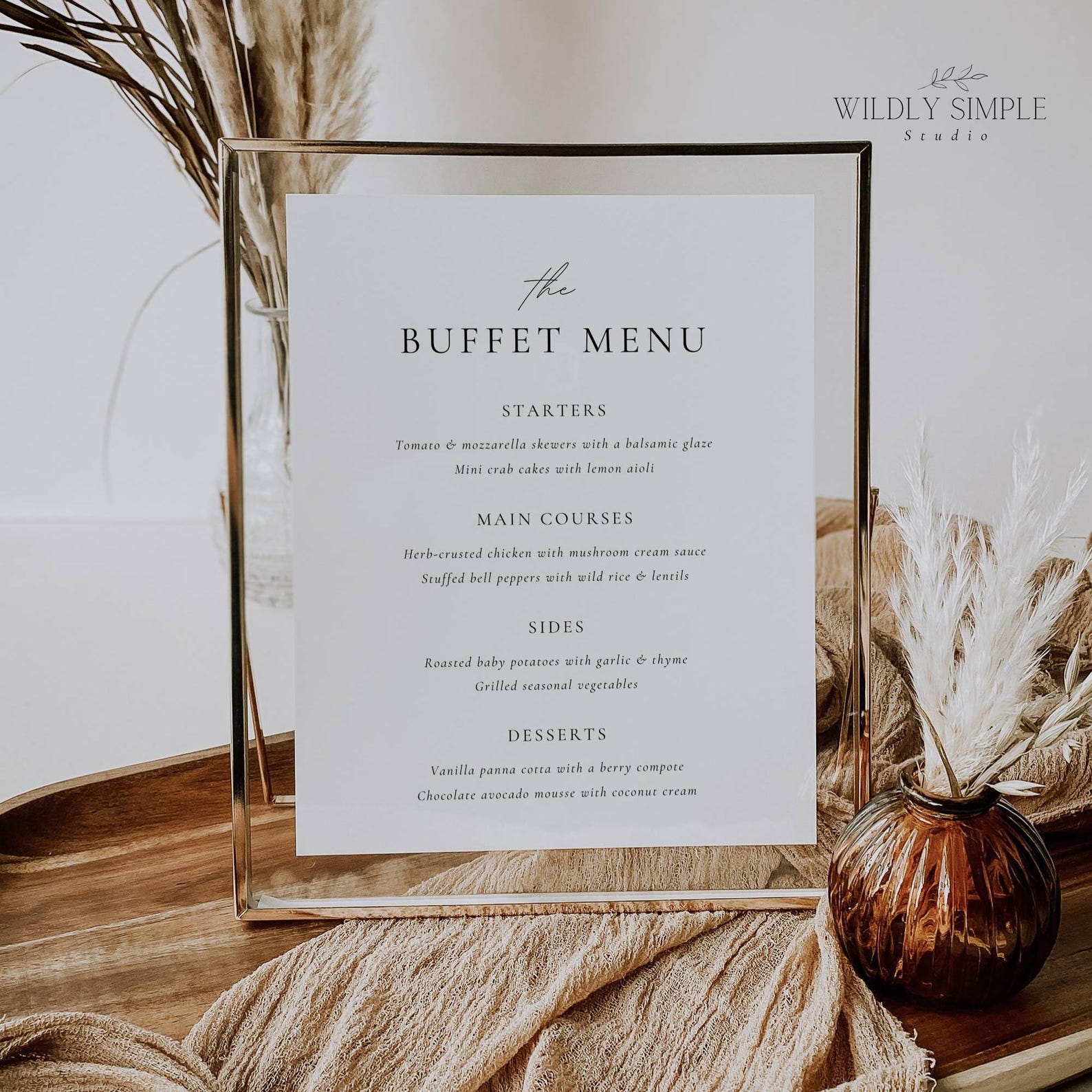 Food Menu Buffet Sign Wedding, Elegant Minimal, Reception Dinner Table ...