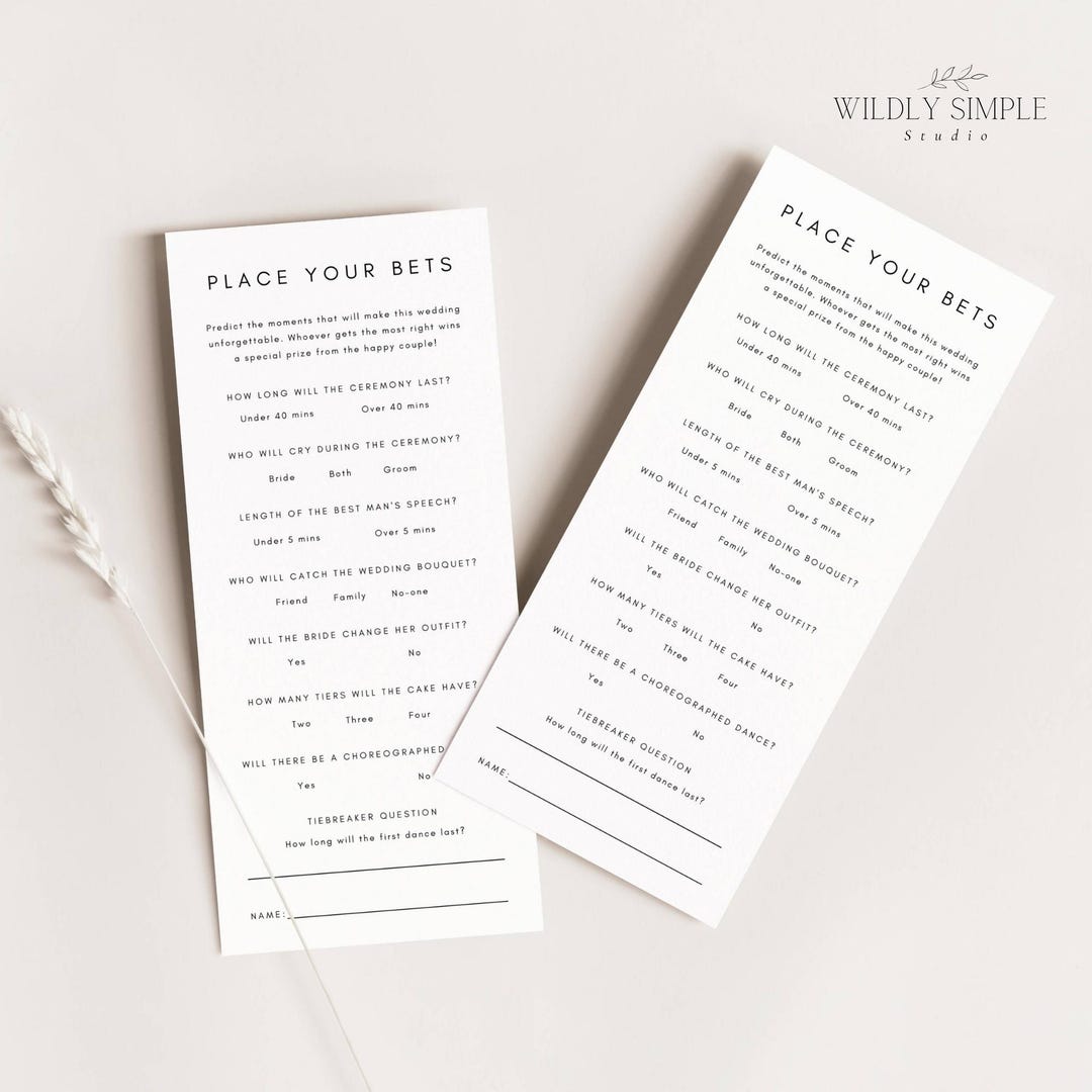 Wedding Place Your Bets, Prop Bets Card, Fun Reception Game, Editable ...