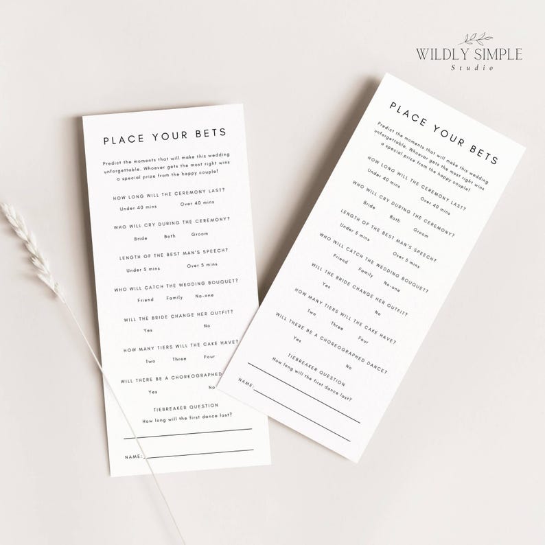 Wedding Place Your Bets, Prop Bets Card, Fun Reception Game, Editable ...