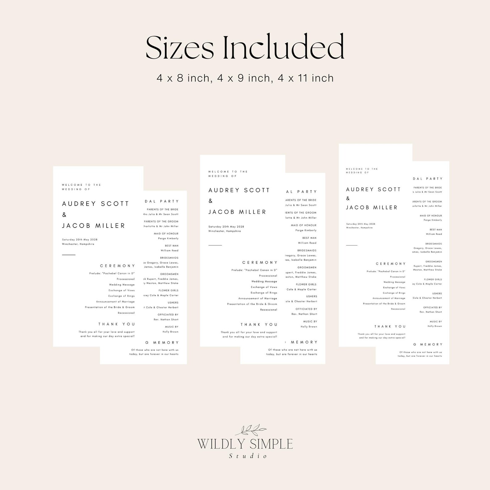 Wedding Program Template, Minimal Order of Service, Modern Ceremony ...