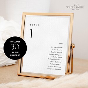 Table Numbers With Guest Names, 1-30 Personalised Seating Chart Cards ...
