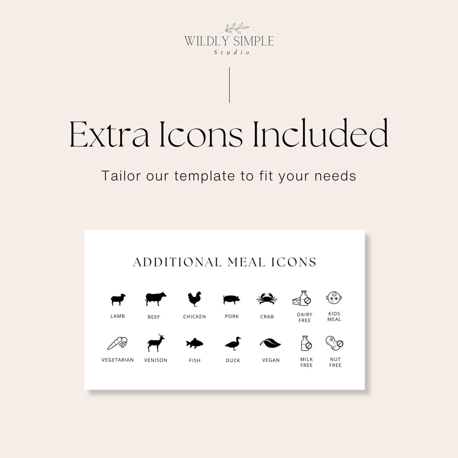 Place Card With Meal Indicator, Wedding Food Choice Icons, Name Card ...