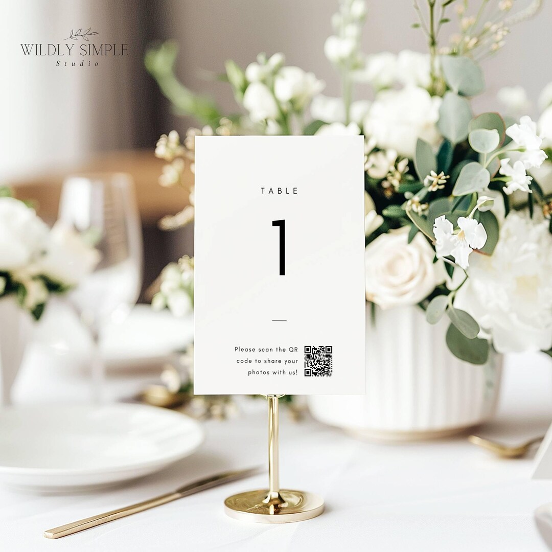 Table Number With QR Code, 1-30 Minimalist Wedding Seating Cards, Scan ...