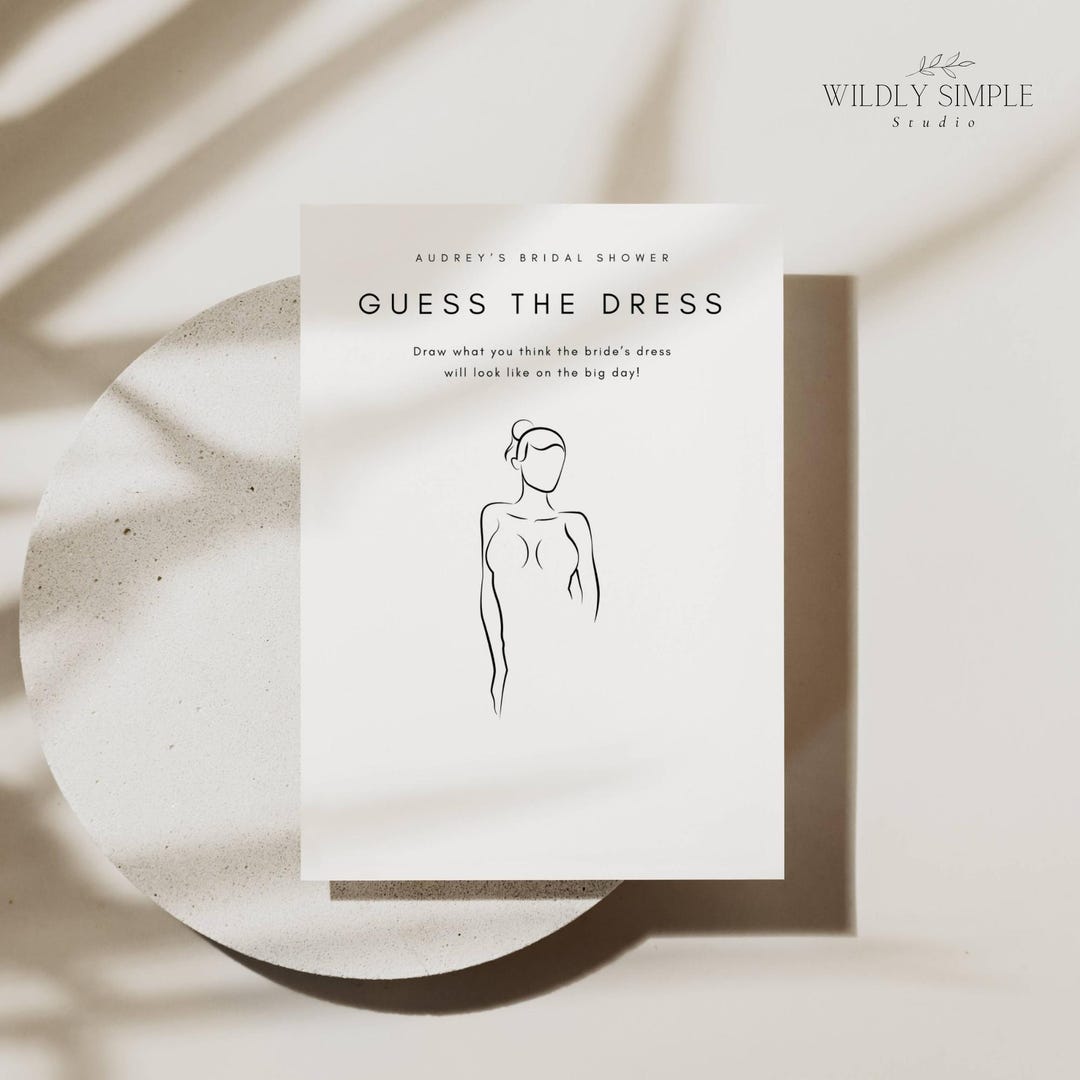 Guess the Bride's Dress Cards, Printable Bridal Shower Game, Simple ...