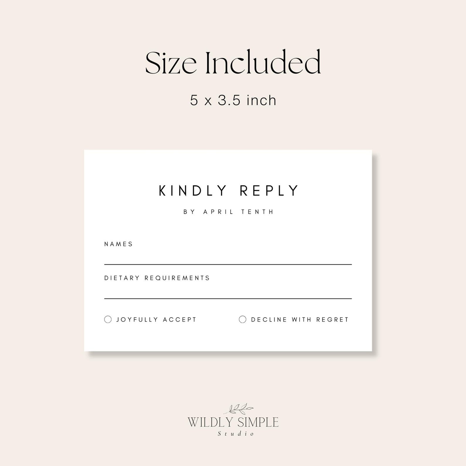 Printable Wedding RSVP Card Template, Simple Minimal Invitation Insert ...