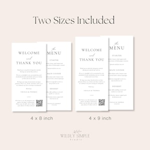 Double Sided Menu and Thank You Card, Wedding Napkin Note Set, Elegant ...