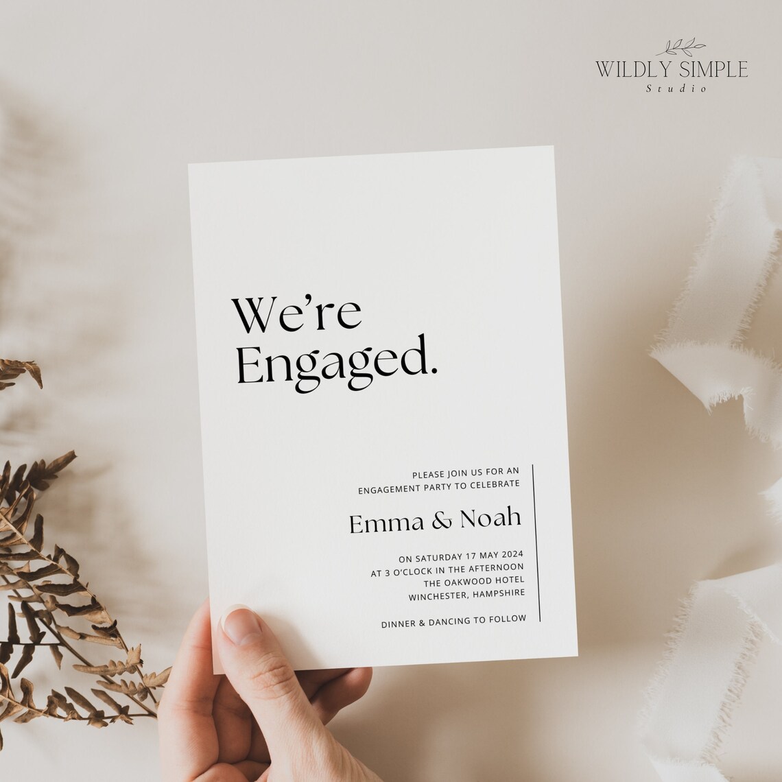 Minimal We're Engaged Invitation Template, Modern Engagement Party ...