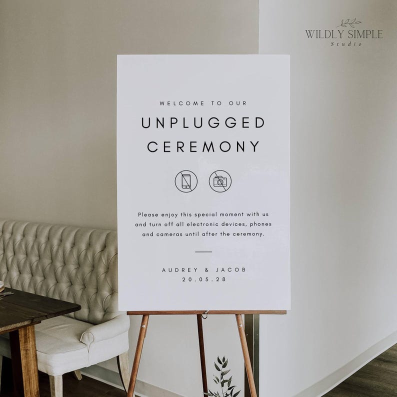 Unplugged Ceremony Template, No Phones No Cameras, Modern Minimalist ...