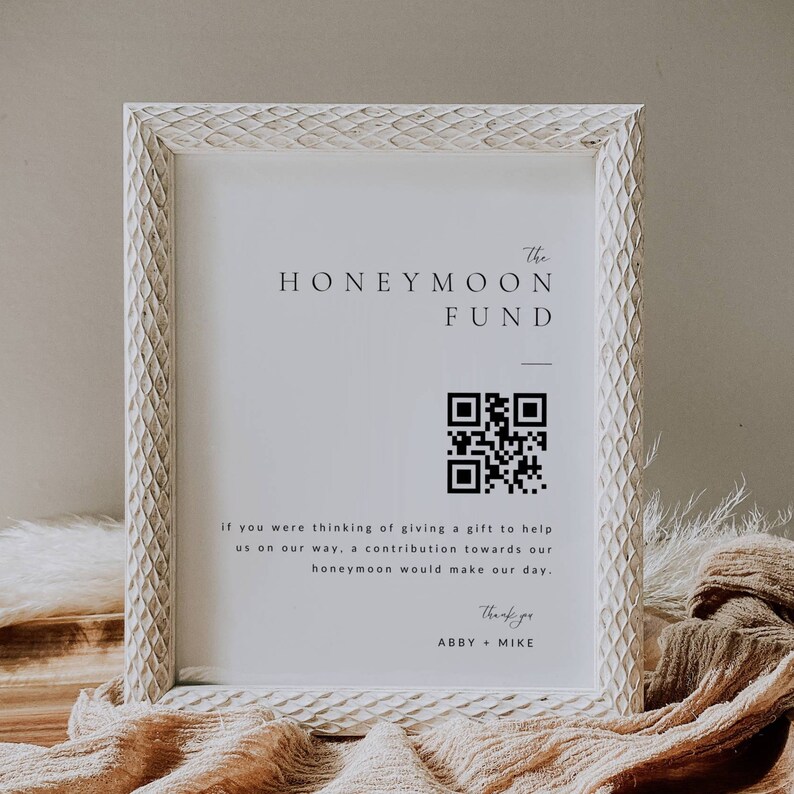 QR Code Wedding Honeymoon Fund, Minimalist Wishing Well Table Sign ...