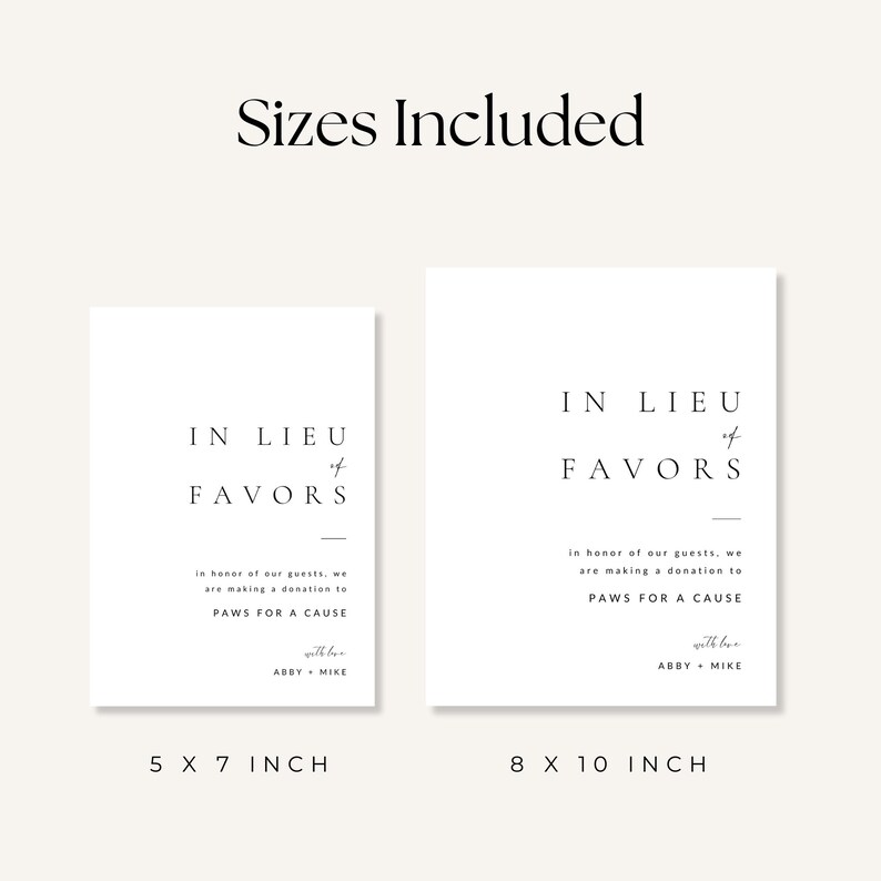 Donation in Lieu of Favors Sign, Simple Minimal Wedding Sign, Printable ...
