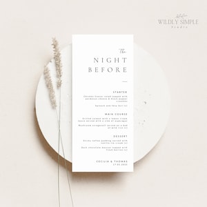 Rehearsal Dinner Menu Template, the Night Before Setting Card, Elegant ...