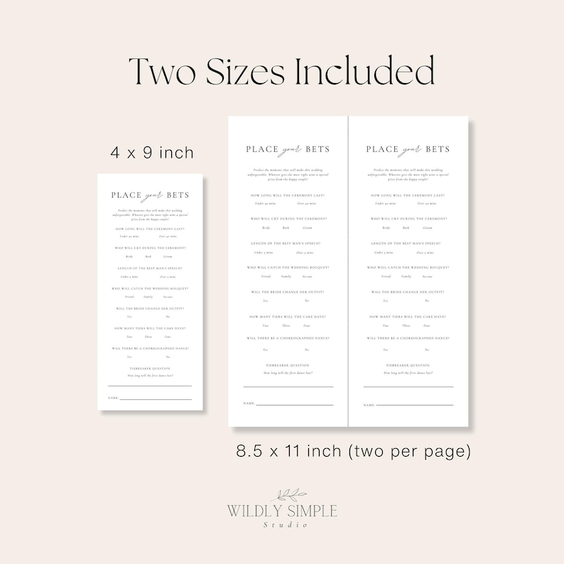 Wedding Place Your Bets, Prop Bets Card, Fun Reception Game, Editable ...