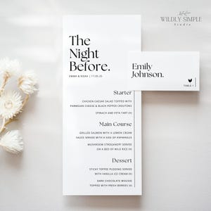 Rehearsal Dinner Menu and Name Card, Modern Wedding Place Card With ...