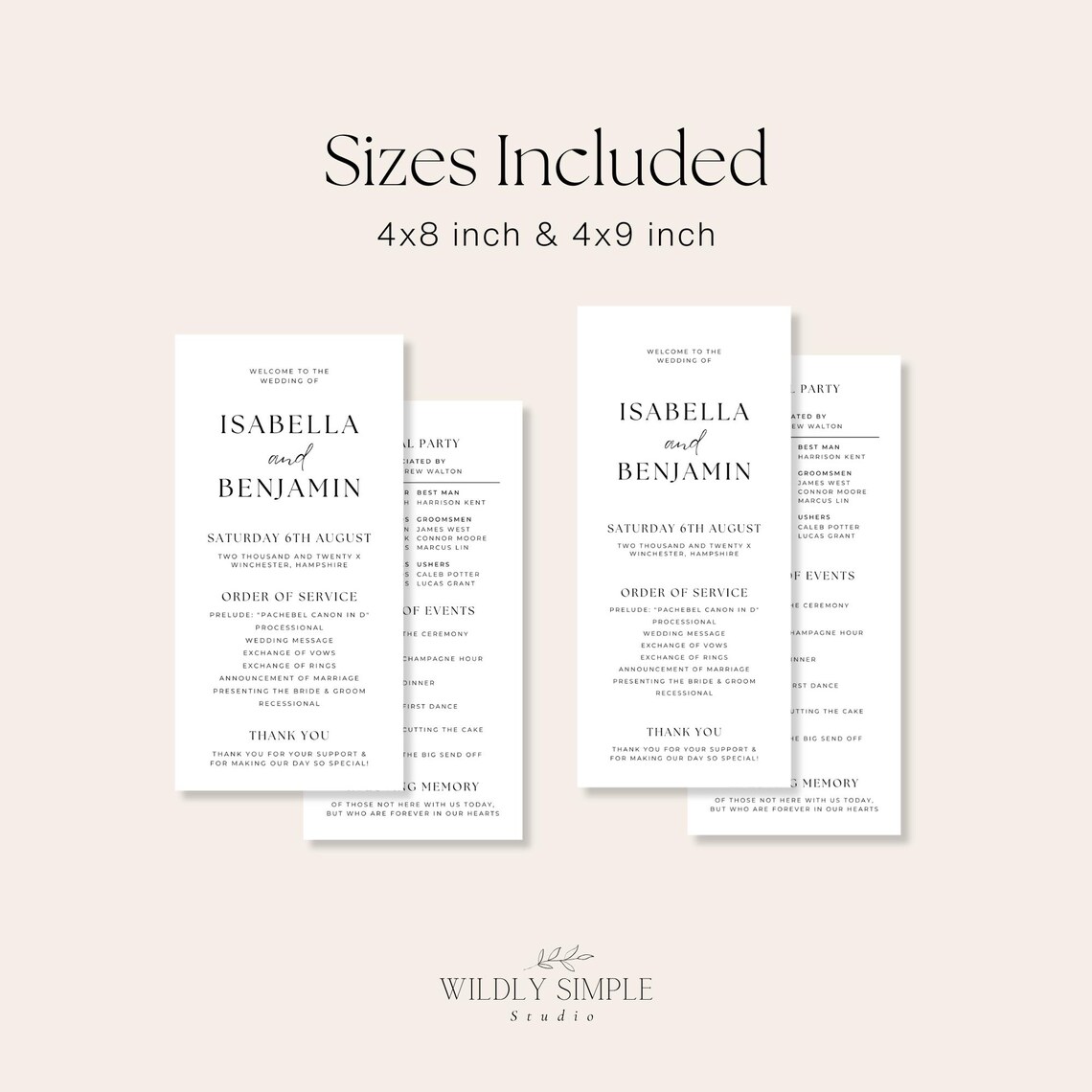 Wedding Program With Icons, Elegant Order of Service, Simple Ceremony ...