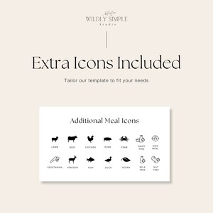 Place Card With Meal Indicator, Wedding Food Choice Icons, Name Card ...