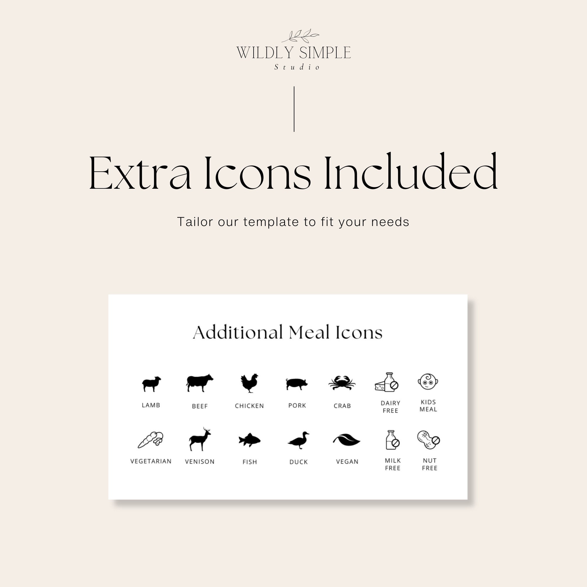 Place Card With Meal Indicator, Wedding Food Choice Icons, Name Card ...