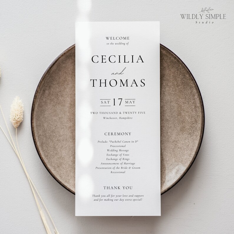 Wedding Program With Icons, Elegant Order of Service, Simple Ceremony ...