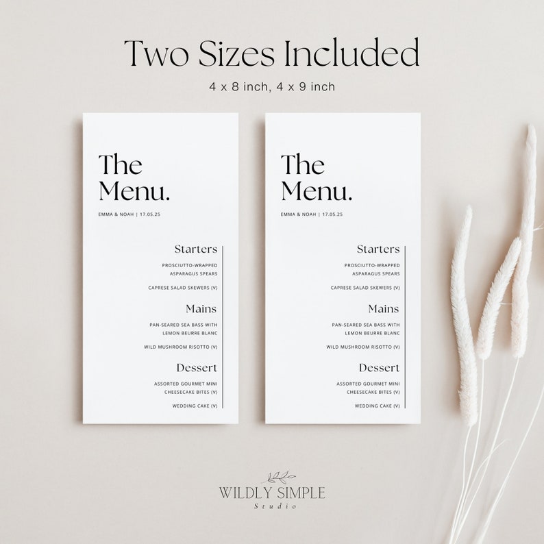 Slim Wedding Menu, Modern Minimalist Reception Dinner, Simple Chic Food ...