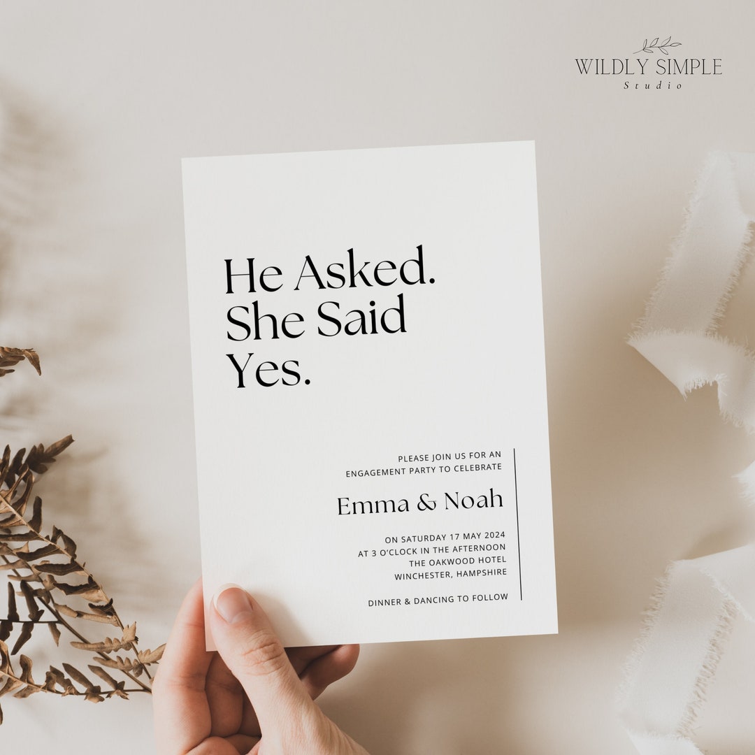 She Said Yes Printable, Modern Engagement Party Invite, Minimalist ...