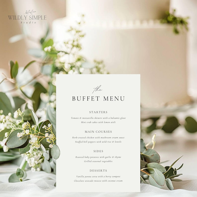 Food Menu Buffet Sign Wedding, Elegant Minimal, Reception Dinner Table ...