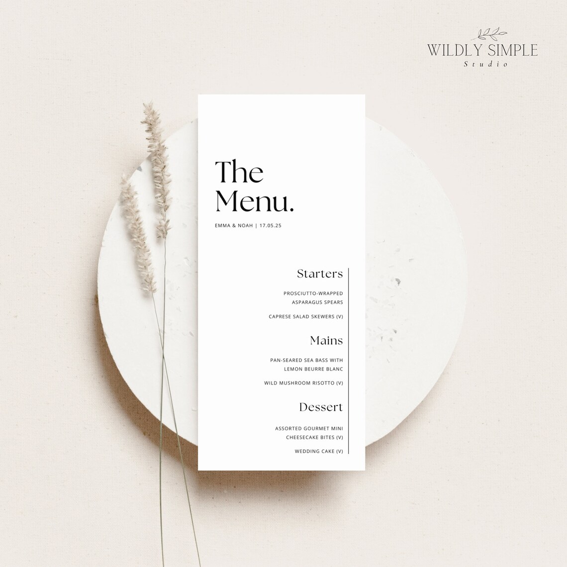 Slim Wedding Menu, Modern Minimalist Reception Dinner, Simple Chic Food ...