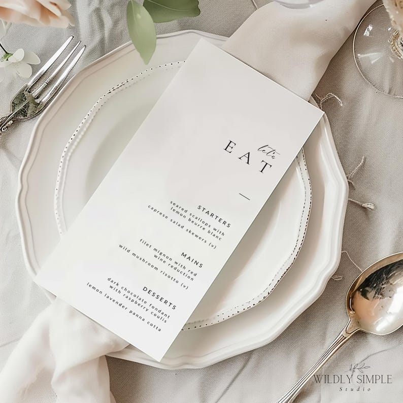 Dinner Menu With Place Card, the Night Before Wedding Rehearsal, Name ...
